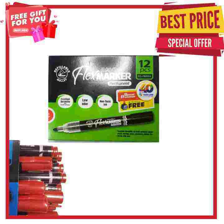 FLEX OFFICE FLEX MARKER PERMANENT PER PIECE RED 1.5MM (1 PIECE) | Lazada PH