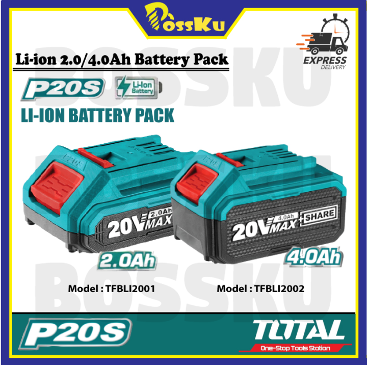 TOTAL LI-ION 20V Battery 2.0 / 4.0Ah TFBLI20011/TFBLI2002 | Lazada
