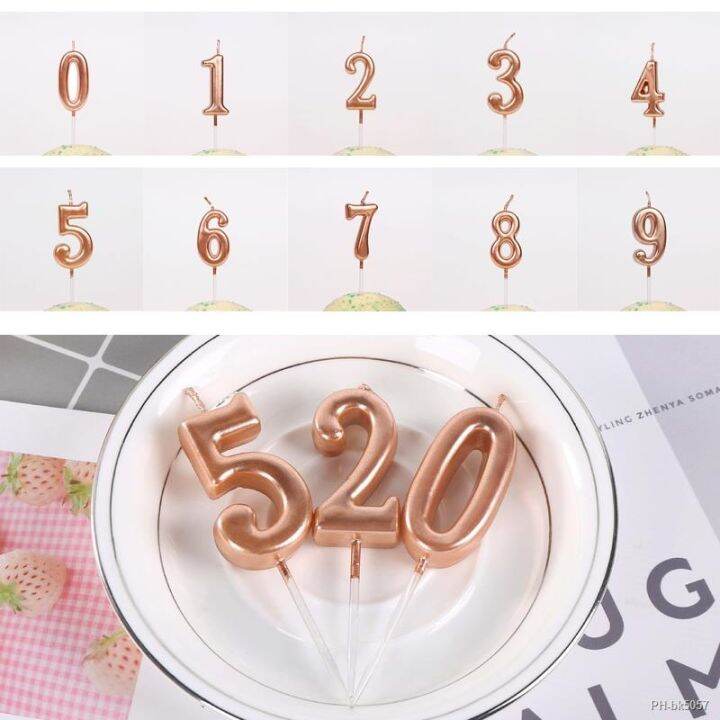 Rose Gold Number Cake Candle Happy Birthday Cake Topper Children Girl ...