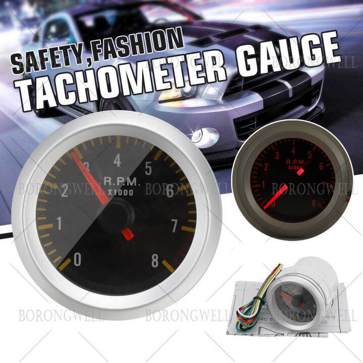 52mm 0 - 8,000 RPM Rev Tacho Gauge Tachometer Carbon Fiber Face Yellow ...