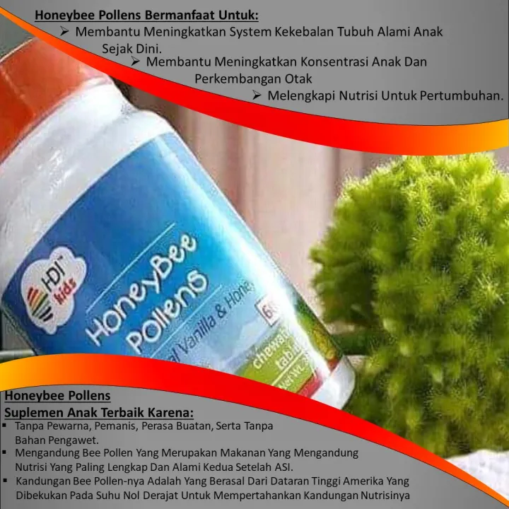 Honey Bee Pollen Original HDI / Vitamin Kunyah Rasa Vanilla / Vitamin ...