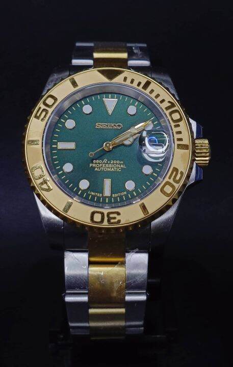 NH35 Automatic Movement TWOTONE GOLD YACHTMASTER WITH GREEN DIAL Custom ...