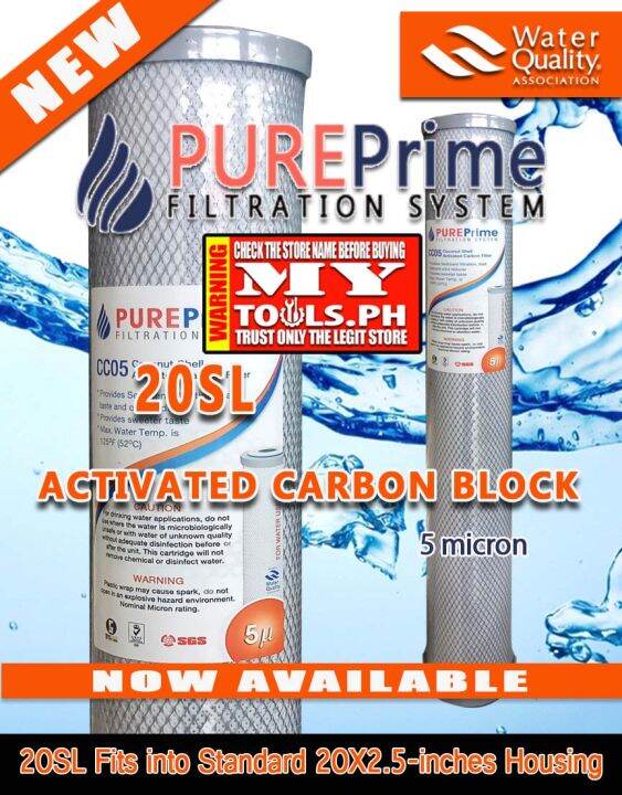 20SL Pure Prime Activated Carbon Block Cartridge Water Filter 20X2.5 ...