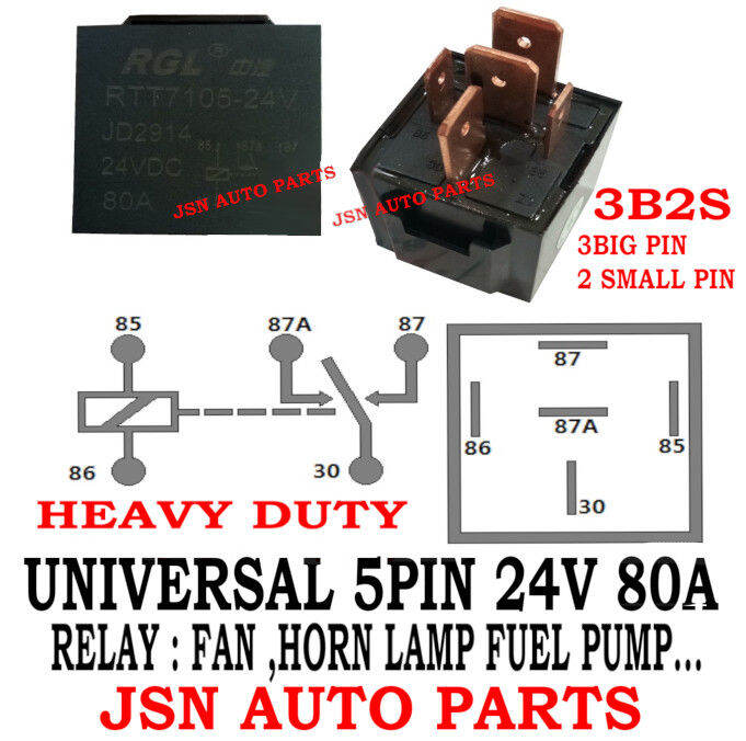 RELAY 5PIN 3B2S 12V/24V HEAVY DUTY SUITABLE FOR ALL LORRY TRUCK CAR 4X4 ...