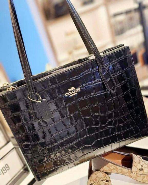 Coach CL654 Nina Tote Bag in Black Crocodile-embossed Leather and ...