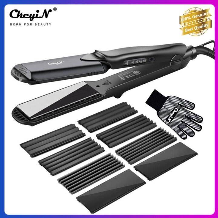 CkeyiN 4 In1 Interchangeable Flat Iron Professional Hair Straightener & Crimping Iron Crimper ...