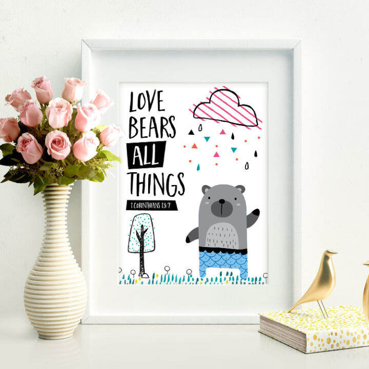 Bible Verse HD Wall Art A4 LAMINATED - Love bears all things - 1 ...