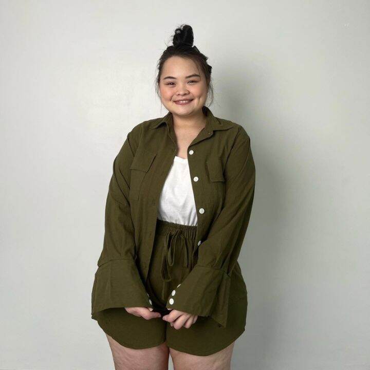 “Army green set” ชุดเซตได้ทั้งเสื้อ+กางเกง ชุดเซตสาวอวบ ชุดเซตพลัสไซต์ ...