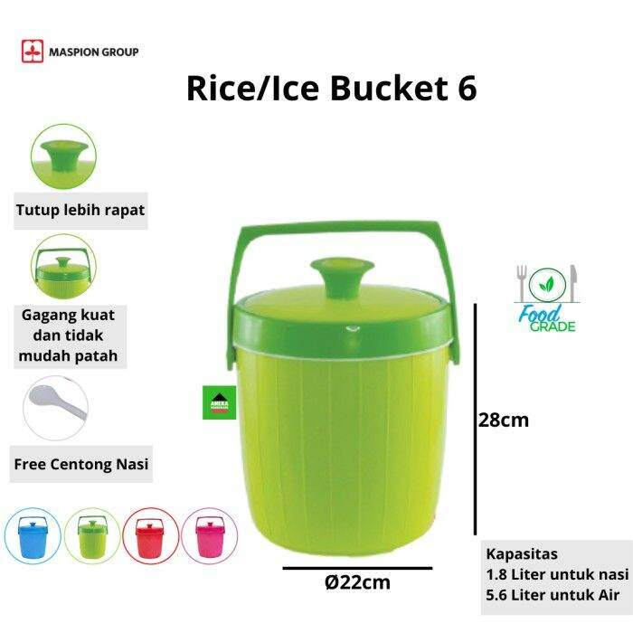 Promo - MASPION - TERMOS NASI / RICE BUCKET 6 LITER - Hijau - Sedia ...