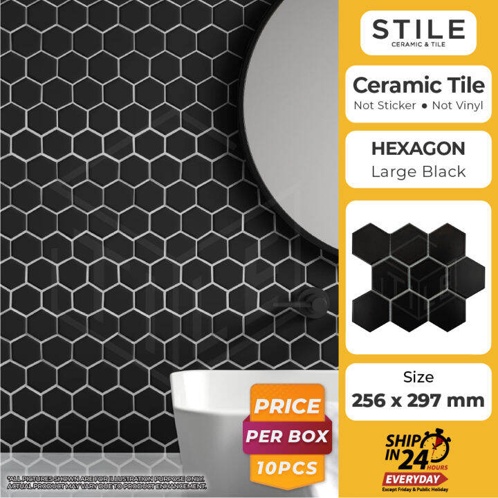 [REAL TILE] Hexagon Large Black Mosaic Tiles /Mozek/Ceramic Tiles/Mozek ...