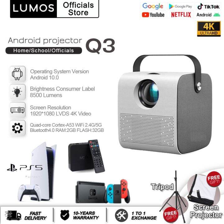 (Free Screen+Stand)Q3 Pro Projector 4K UHD Resolution Built-in Android ...