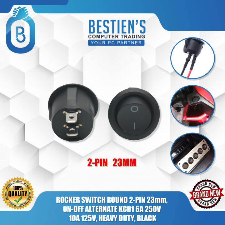 ROCKER SWITCH ROUND 2-PIN 23mm, ON-OFF ALTERNATE, KCD1 6A 250V 10A 125V ...