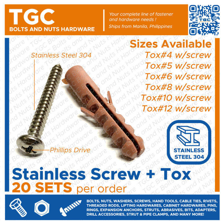TGC 20PCS Tox + Stainless Screw SUS Toxscrew | Wall Plug Anchor | SS ...