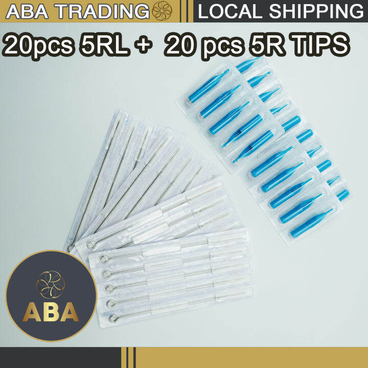 ABA [5RL+5R TIP] TATTOO NEEDLE SET 20PCS DISPOSABLE TIP & 20PCS TATTOO ...
