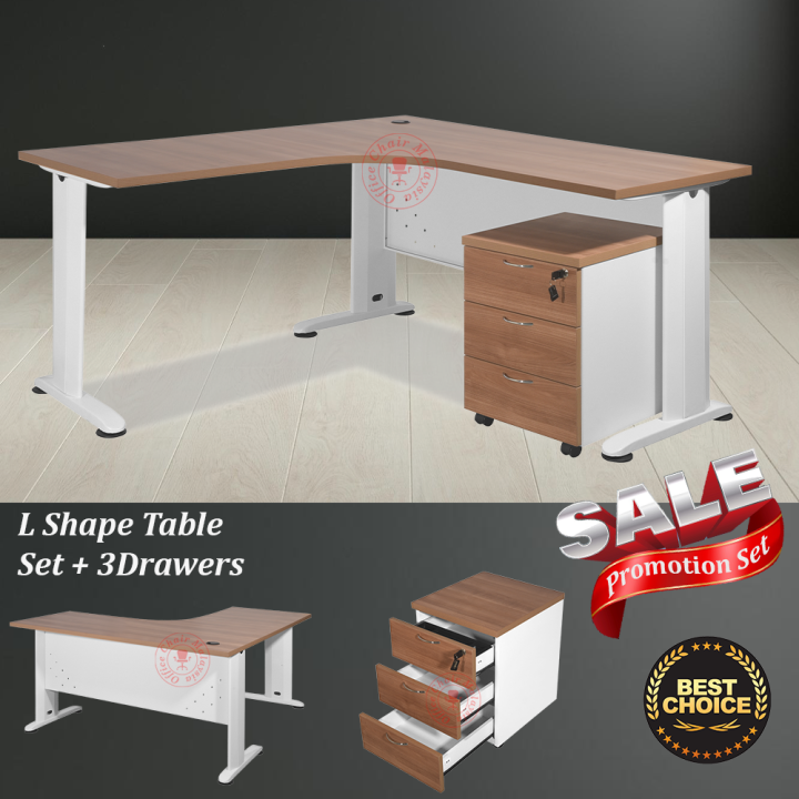 L-Shape Office Table with 3 Drawers / Home Office Desk / Office Table ...