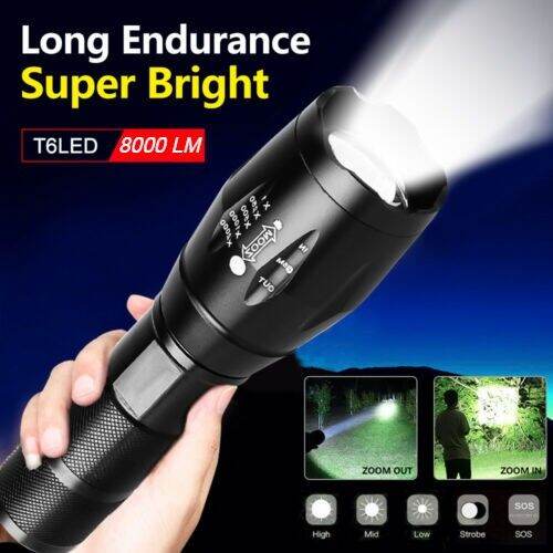Paket Senter LED Tactical Lampu Senter Cree XML-T6 8000 Lumens Bisa Zoom / Senter Swat Super ...