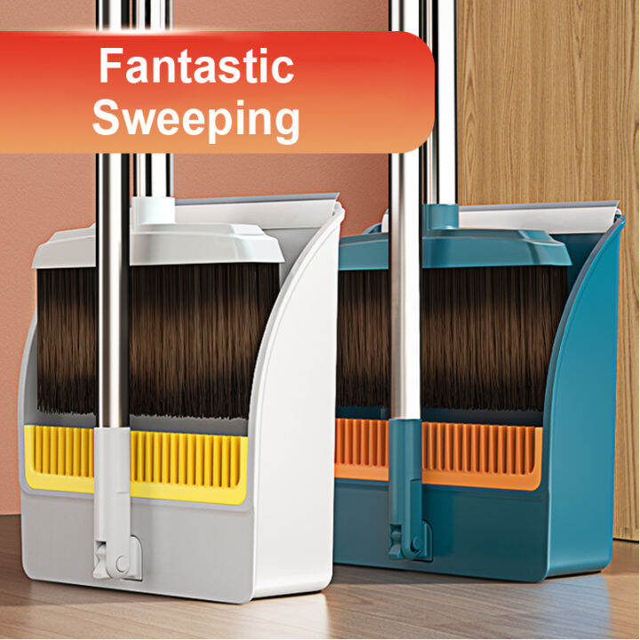 Wipee Homelife Upgrade Broom and Dustpan Set, Self-Cleaning with ...