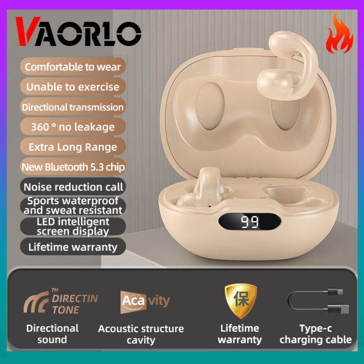 VAORLO บลูทูธ5.3หูฟังไร้สายชุดหูฟัง Hi-Fi สเตอริโอสองหูบนต่างหูแบบหนีบไม่เจ็บปวดหูฟังโทรศัพท์ HD ...