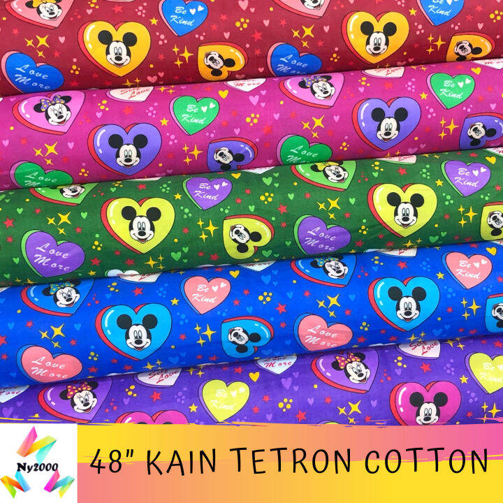 Disney Mickey Love Printed Tetron Cotton TC / Polyester Fabric (48 inch ...