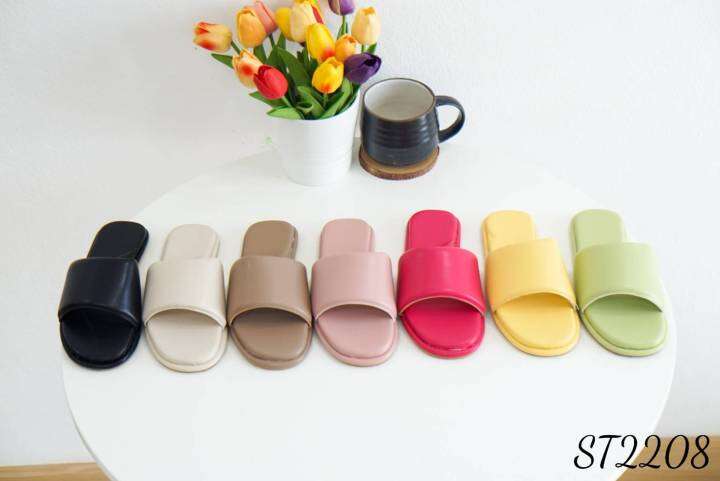 ST2208 รองเท้าแตะสีสันสดใส ทำจากหนังนิ่มเกรดพรีเมี่ยม | Lazada.co.th
