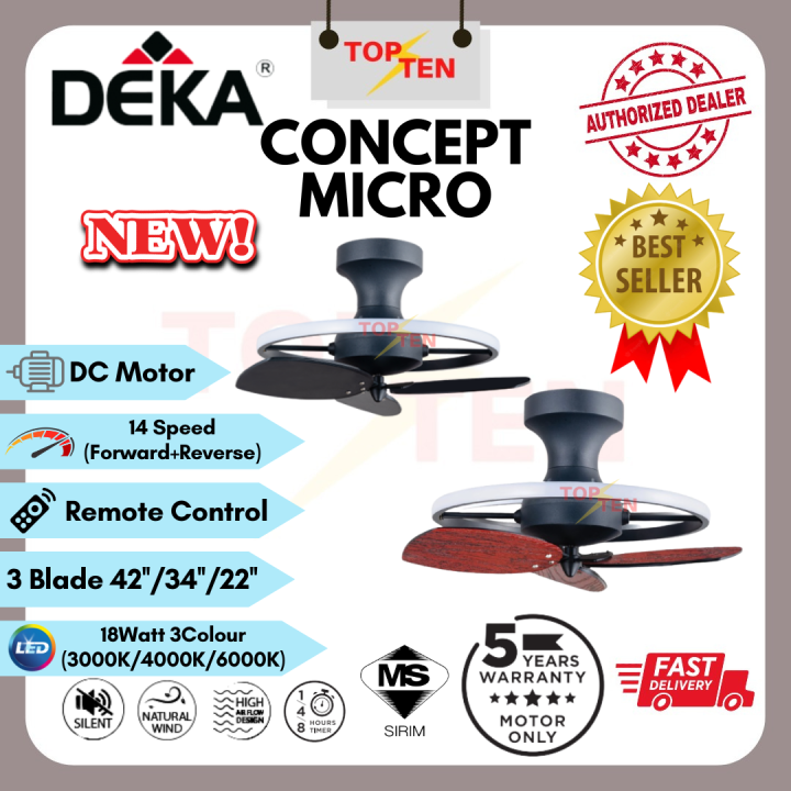 Deka New Model Deka Concept Micro 20" Ceiling Fan With Light DC Motor ...