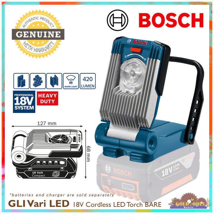 BOSCH GLI Vari LED - BARE - 18V Cordless LED Torch / Work Light - 420 ...