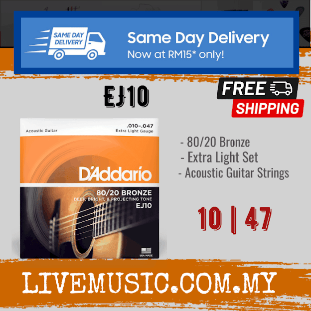 D'Addario EJ10 - 80/20 Bronze Acoustic Strings, Extra Light (10-47 ...