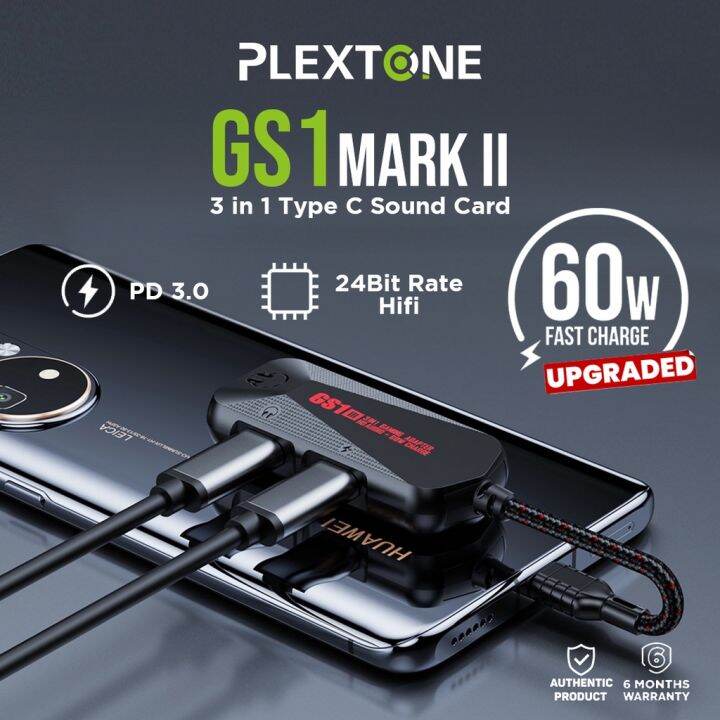 【READY STOCK】 PLEXTONE GS1 Type C Virtual Sound Card 7.1Ch Gaming Gear Type 24Bit Rate High ...