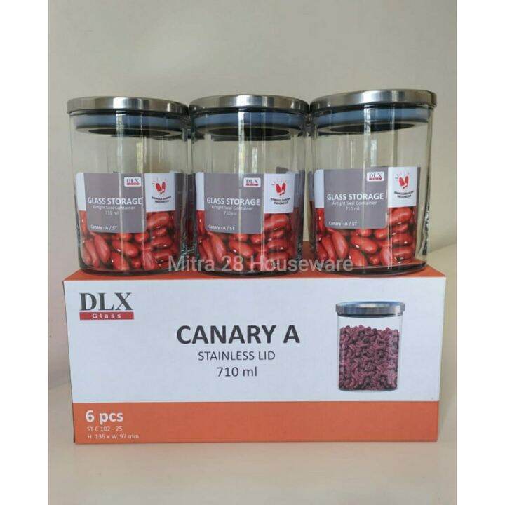 Toples Kaca Canary A Stainless Ukuran 710ml (Set 6 pcs)(N5G7) Premium Anti Serangga Murah Jumbo ...