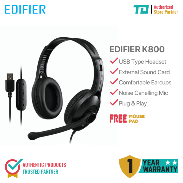 Edifier K800 USB Plug Headset | Noise Cancelling Mic | Soft Earcups ...