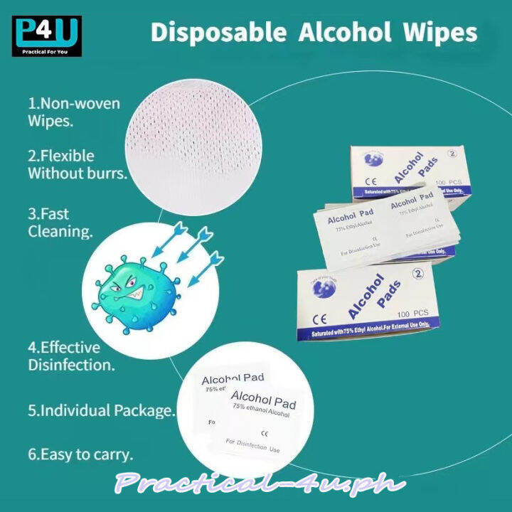 100pcs Disposable Alcohol Prep Pads/Swab Saturated with 75% Ethyl ...