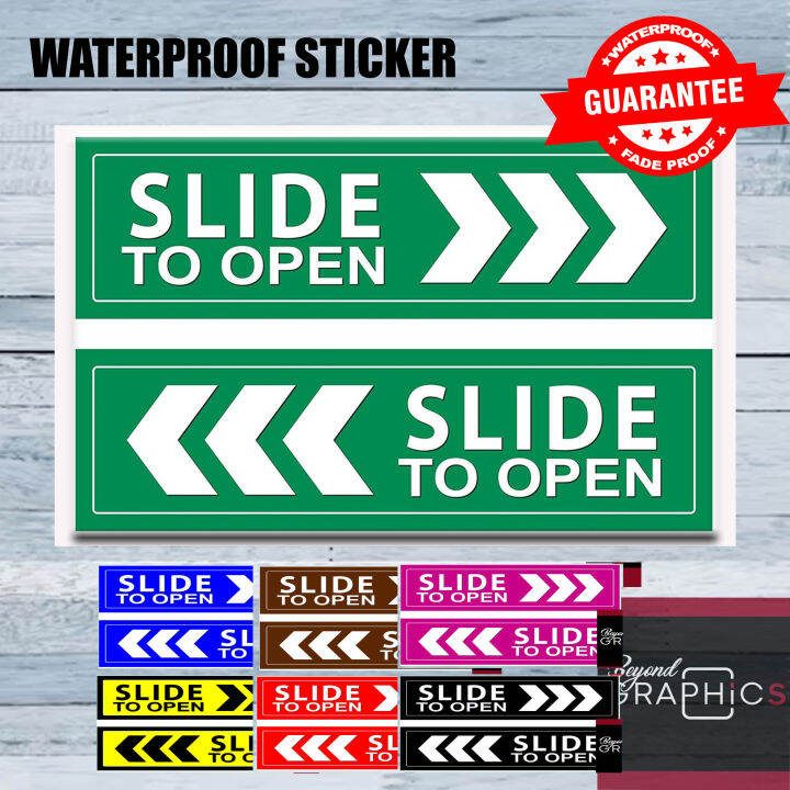 BG Slide to Open Door Sticker Sign Set l Door Sign l Waterproof | Lazada PH