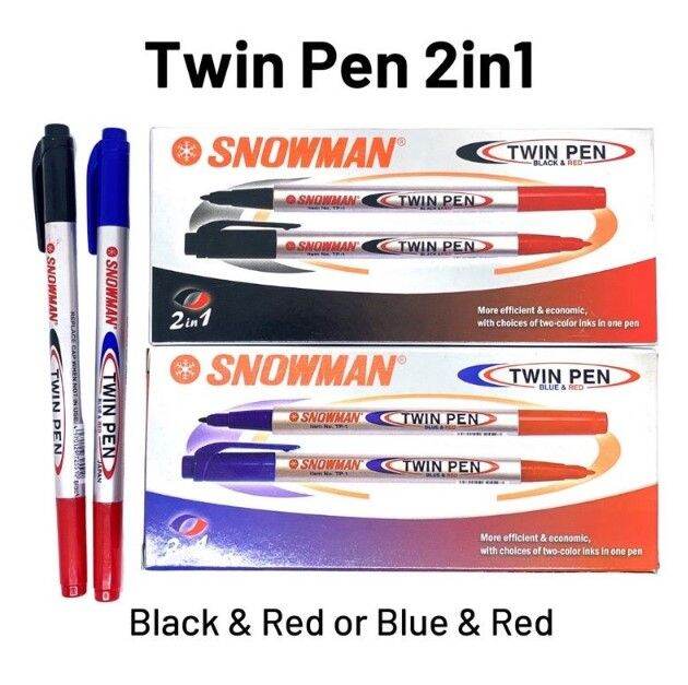 (12pc) SPIDOL TWIN PEN SNOWMAN 2 SISI HITAM BIRU / PEN 2 in 1 BIRU ...