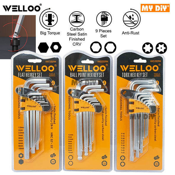 MYDIYHOMEDEPOT - Welloo 9pcs Allen Key Flat Hex Key Set Ball Point Hex ...