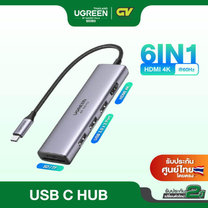 อะแดปเตอร์ USB HUB Type C 6 in 1 HDMI 4K 60Hz USB3.0 x3 พอร์ต TF/SD ...