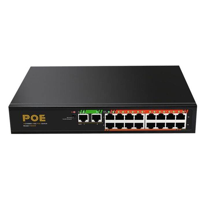 16 Port 100M+2 Port Gigabit POE Switch Network Switch LAN Switching HUB ...