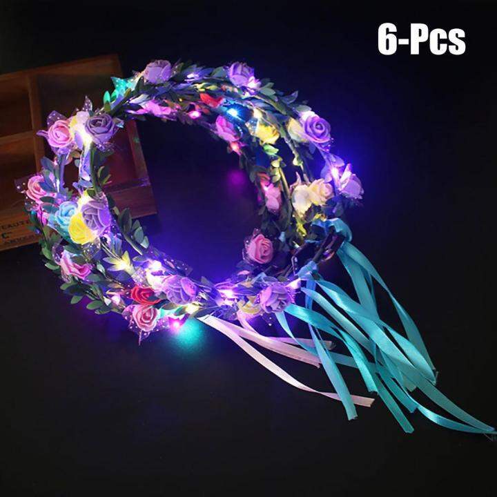 6Pcs Led Flower Crown Headband with 3 Lighting Modes Glowing Headpiece ...