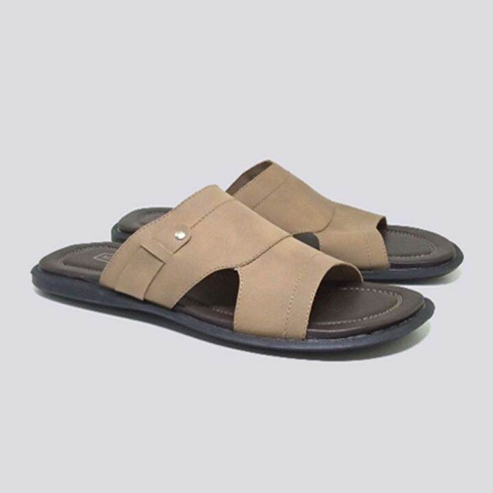 BIG SIZE 44 48 Sandal selop pria kulit dark beige / sendal slide ...