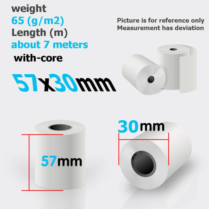 100 rolls Thermal Paper 57mmx30mm Core Type Bluetooth Thermal Printer ...