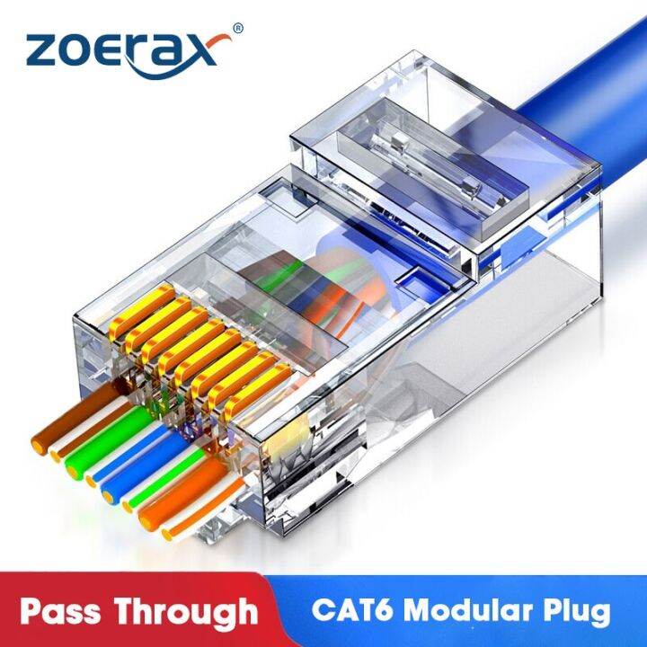 Zoerax Cat6 Cat5e Pass Through RJ45 Modular Plug Network Connectors UTP ...