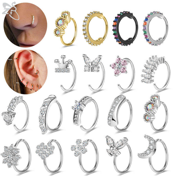 ZS 1 PC Flower Copper Nose Ring Crystal C-shape Septum Piercing Silver ...