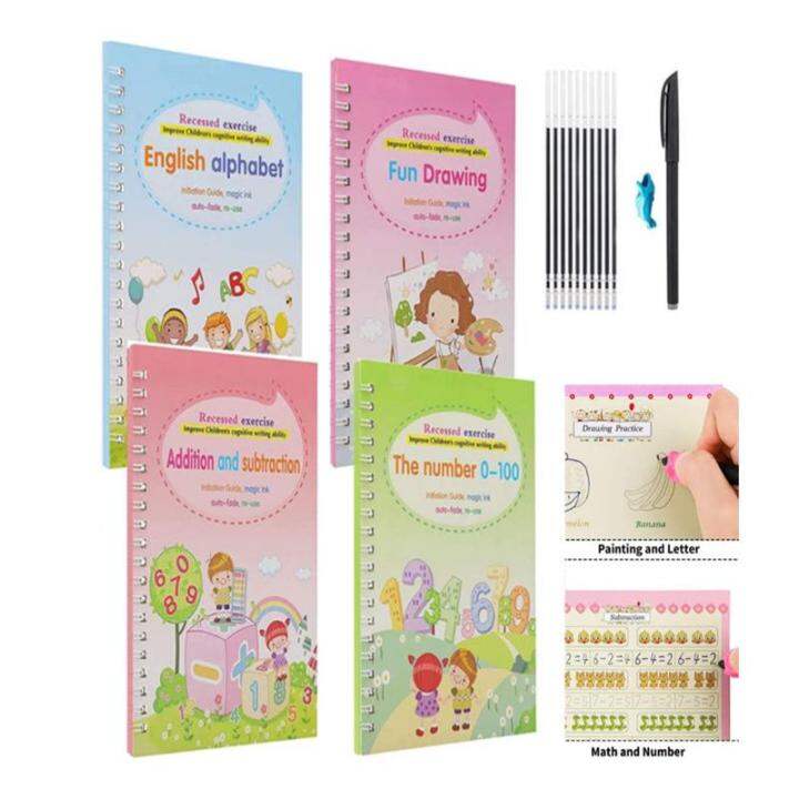4 Books/Set Magic Practice Writing Book Reusable Learning Copybook ...
