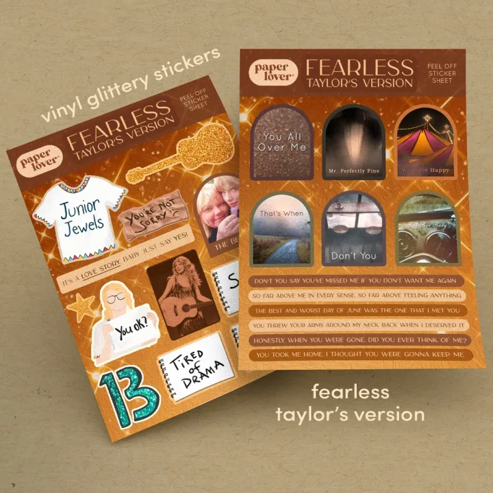 Taylor Swift Fearless Taylor's Version GLITTERY VINYL STICKERS (2 ...