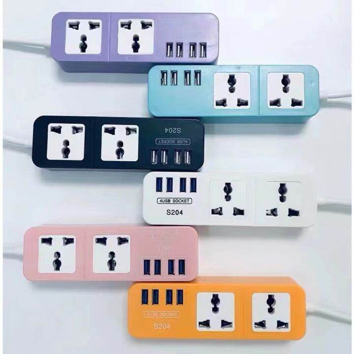 Universal Power Extension Cord Socket With 4 USB Ports and 2 Power ...