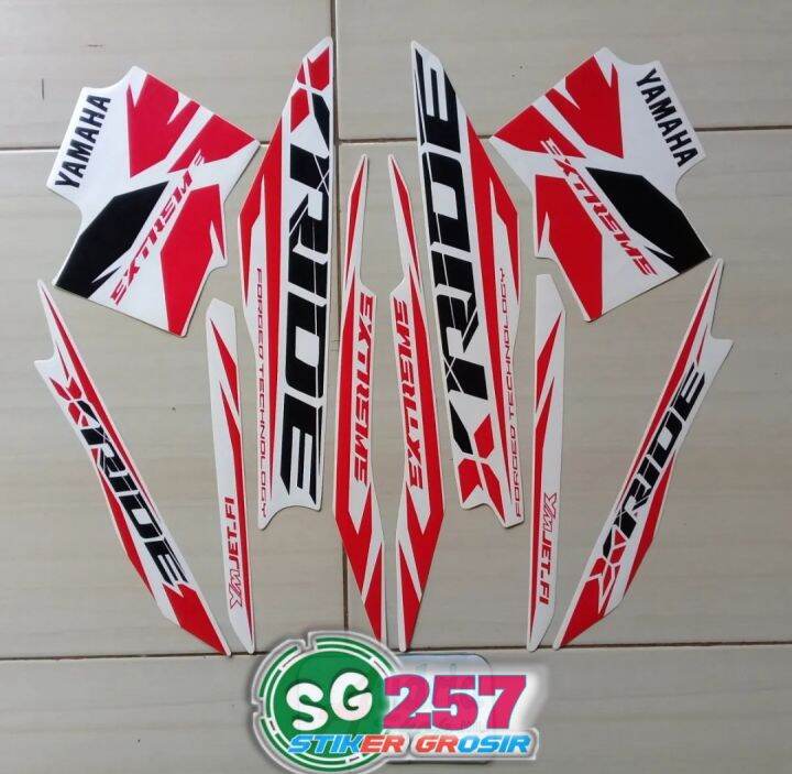 STIKER STRIPING & LIS BODY MOTOR XRIDE TAHUN 2014 2015 PUTIH MERAH ...
