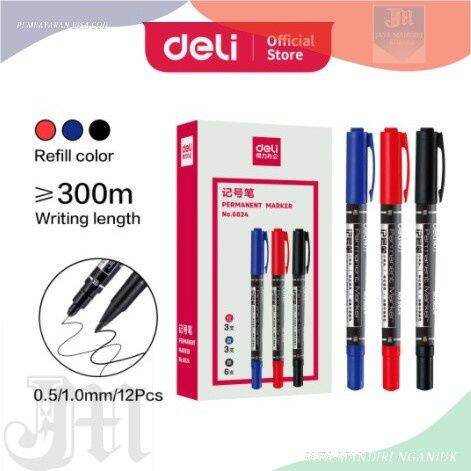 Deli Spidol Permanen Double Tip Ujung Pena Ganda,Tinta Tidak Mudah ...
