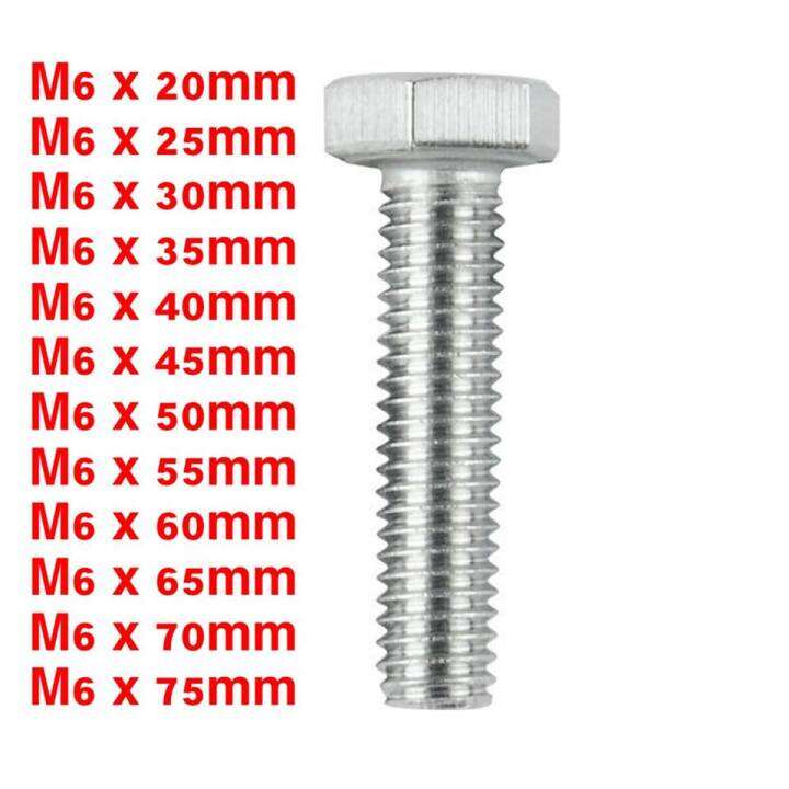 Hex Bolt ( M6 x 20MM - M6 x 75MM ) 1Packing = 20Pcs (Stainless Steel) | Lazada