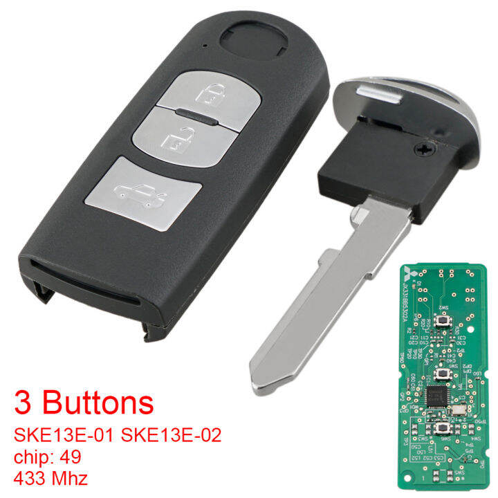 3 Buttons 433MHz Keyless Smart Remote Car Key Fob with ID49 Chip SKE13E ...
