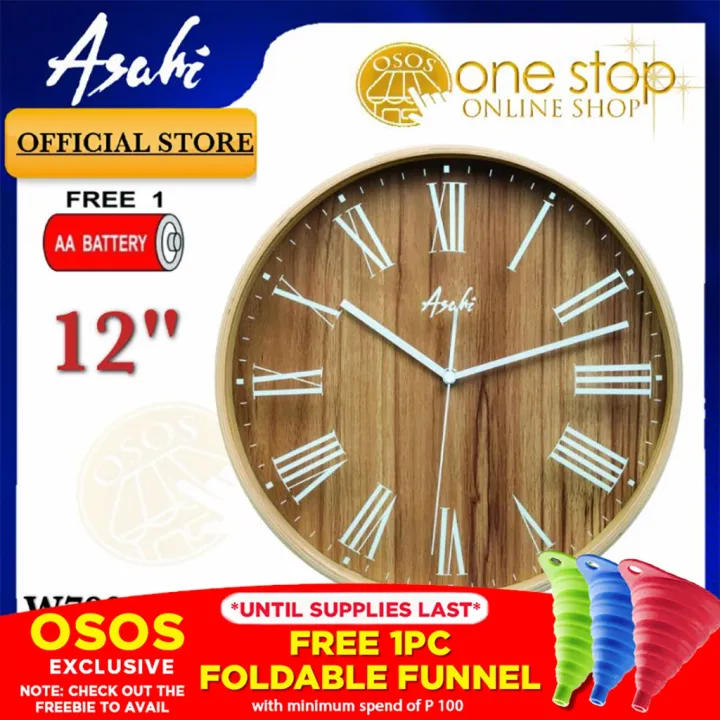 Asahi Original 12 Inches Round Wall Clock Wooden Frame W 7008 •OSOS ...
