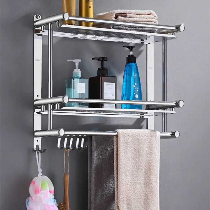 Stainless steel 2-layer bath towel rack Bathroom shelf | Lazada PH